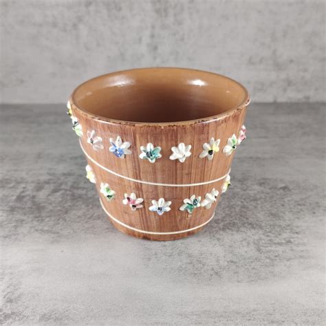 Vintage Ceramic Planter Pot Jardiniere Made In Italy 3d Swirl Flowers