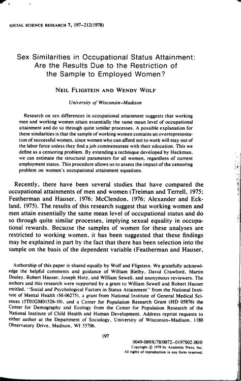 Pdf Sex Similarities In Occupational Status Attainment Are The