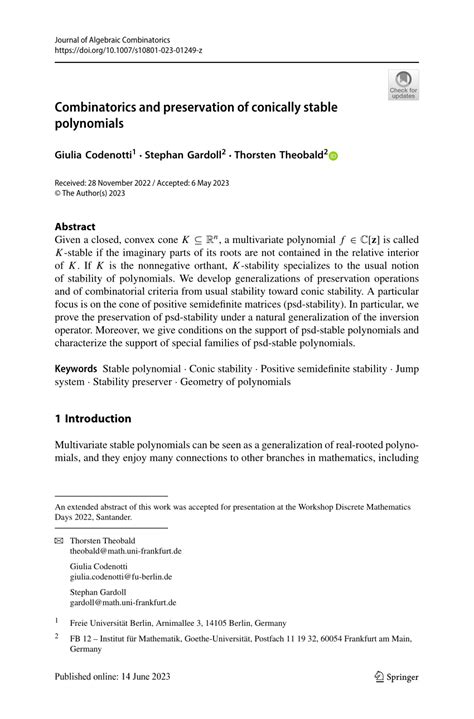 Pdf Combinatorics And Preservation Of Conically Stable Polynomials