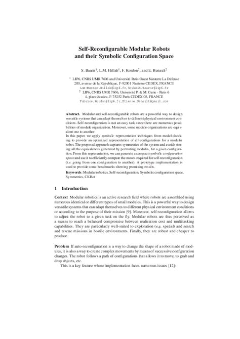 Pdf Self Reconfigurable Modular Robots And Their Symbolic Configuration Space