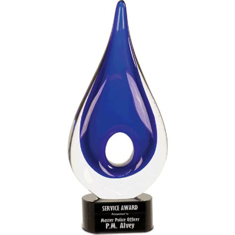 Blue Teardrop Art Glass Trophy Glass Trophy Engraved