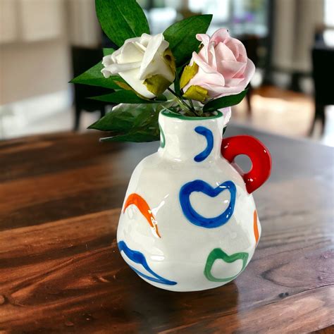 Hand Made Studio Pottery Ceramic Colourful Vase Etsy