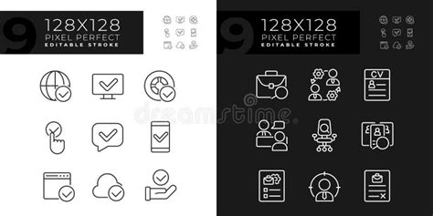 Checkmarks In Communication Pixel Perfect Linear Icons Set For Dark