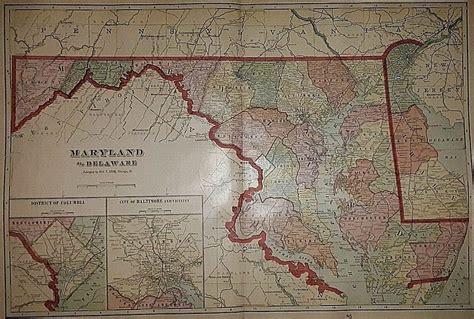 Vintage 1907 Railroad And County Map ~ Maryland And Delaware ~ Old