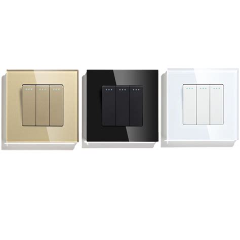 Mvava EU Luxury Glass Panel LED Light Switches Three Gang 1 2 Way Reset
