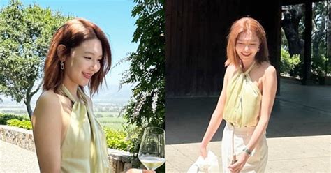 소녀시대 수영 캘리포니아 와인에 흠뻑 분위기 여신의 홀터넥 와인 투어룩 패션엔