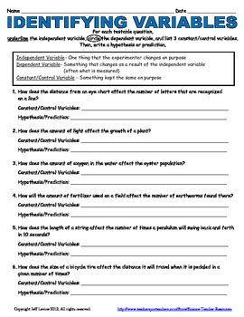 FREE Identifying Variables Practice By Science Teacher Resources
