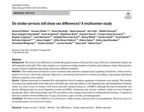 Tamer Roushdy On Linkedin Our Newest Publication In Sex Gender And Stroke Services Provided It