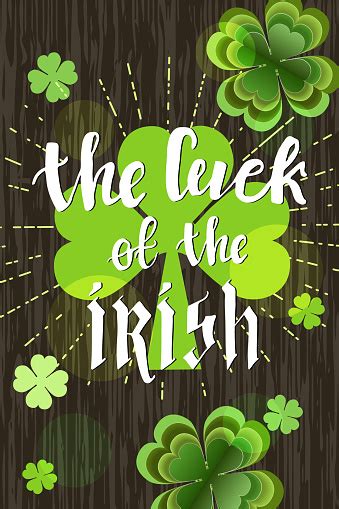 벡터 일러스트 레이 션의 행복 한 성 패 트 릭의 날손으로 그린 나무 Baclground에서 아일랜드의 행운 문구 손 아일랜드