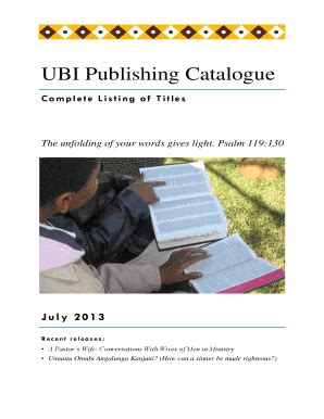 Fillable Online Ubi Ac UBI Publishing Catalogue The Union Bible