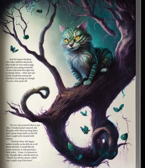 Illustrated Page Of The Cheshire Cat Scene From Alice S Adventures In Wonderland R Midjourney