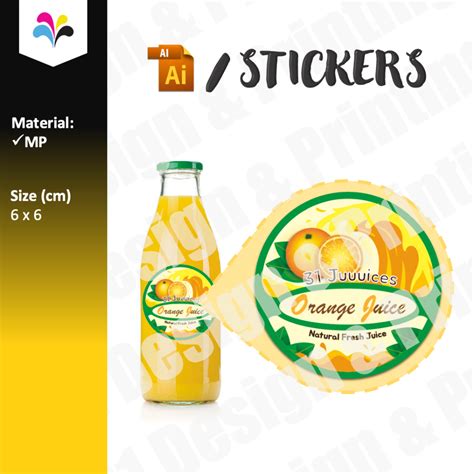 Customise Sticker For Orange Juice Bottle Original Ai File Design