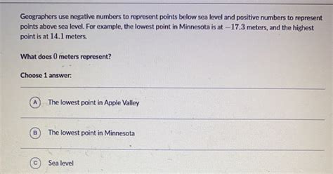 solved geographers use negative numbers to represent points below sea