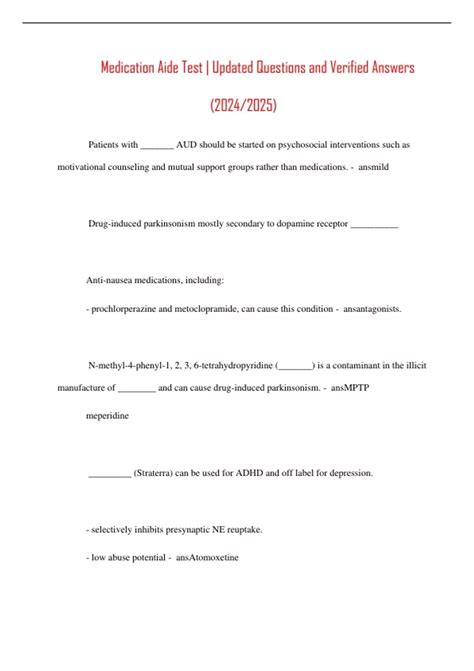 Medication Aide Test Updated Questions And Verified Answers 2024 2025 Medication Stuvia Us