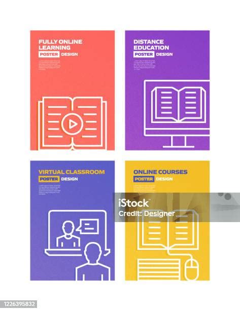 E러닝 온라인 교육 홈 스쿨링 관련 브로셔 표지 포스터 디자인 템플릿 벡터 일러스트레이션 0명에 대한 스톡 벡터 아트 및 기타