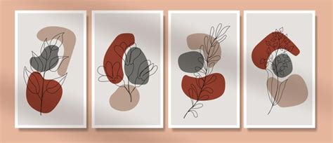 Affiche De Boho De Fleurs Et De Feuilles Dart Minimal Au Milieu Du