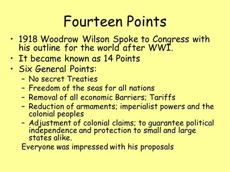 Woodrow Wilson Ww1 14 Points