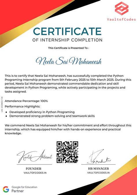 pythonprogramming internshipexperience vaultofcodes