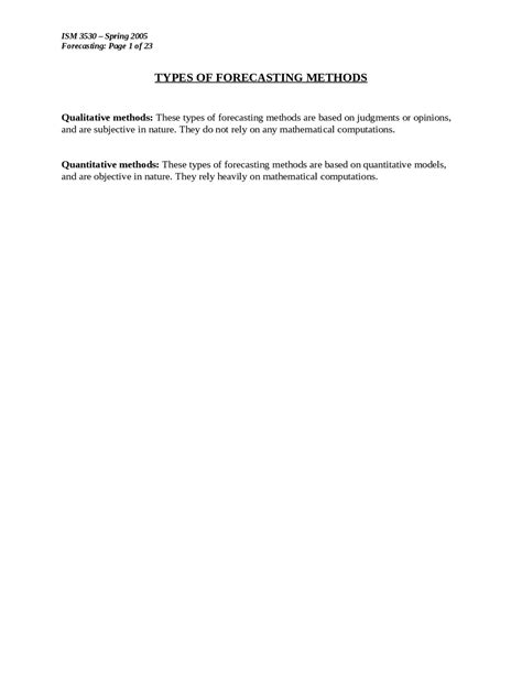 Types Of Forecasting Methods Project Ism 3530 Docsity