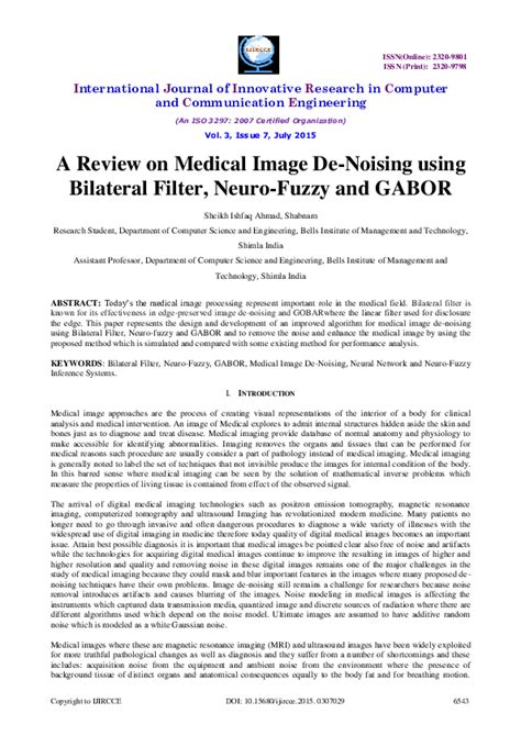 Pdf A Review On Medical Image De Noising Using Bilateral Filter Neuro Fuzzy And Gabor
