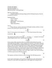 Vibrating Strings Principle Investigator Assistant Investigator