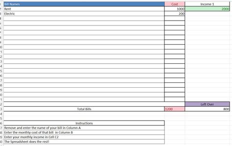 Quick And Simple Excel Budget Spreadsheet With Built In Formulas Etsy