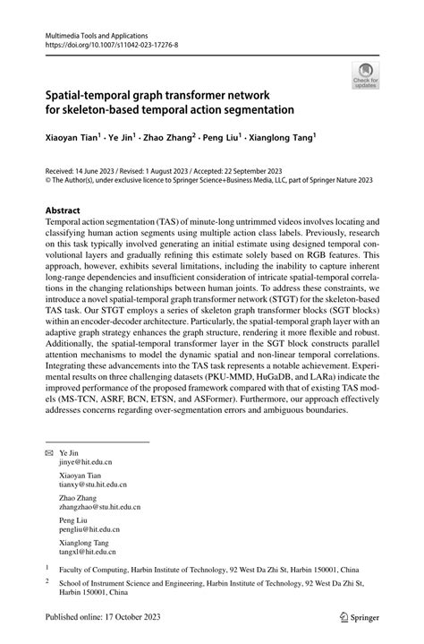 Pdf Spatial Temporal Graph Transformer Network For Skeleton Based