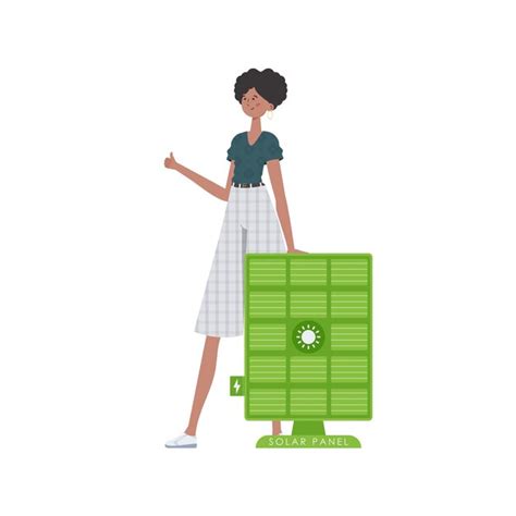 Premium Vector A Woman Is Standing Near A Solar Panel Green Energy