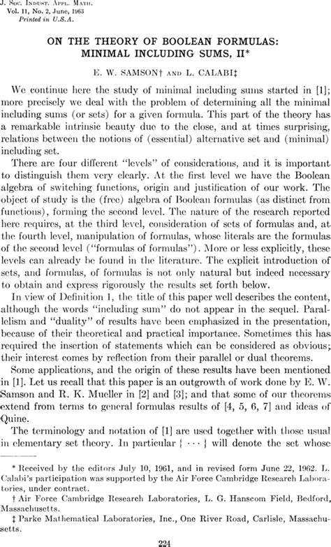 On The Theory Of Boolean Formulas Minimal Including Sums Ii Siam Journal On Applied Mathematics