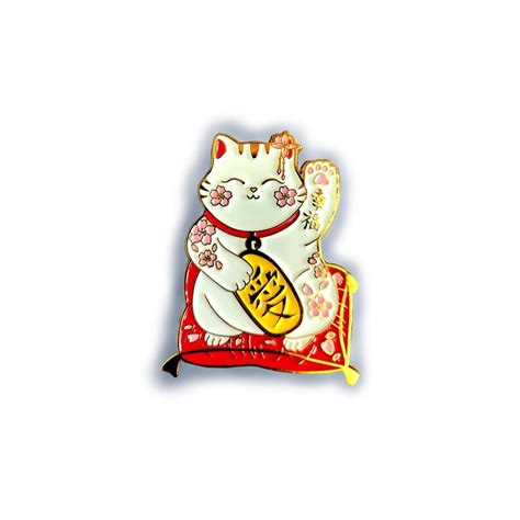 Maneki Neko Soft Enamel Pin Kitty Waving Cat Beckoning Cat Sakura