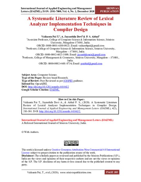 Pdf A Systematic Literature Review Of Lexical Analyzer Implementation