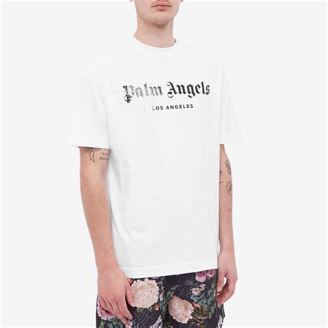 Palm Angels Rhinestone Sprayed Logo T Shirt White And Black End Gb