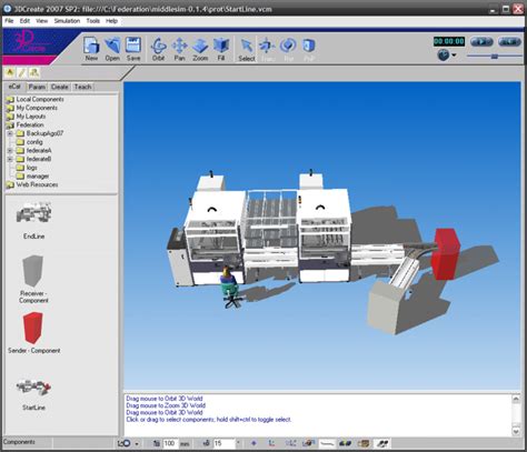 3d simulation model with the federate implementation shown in red