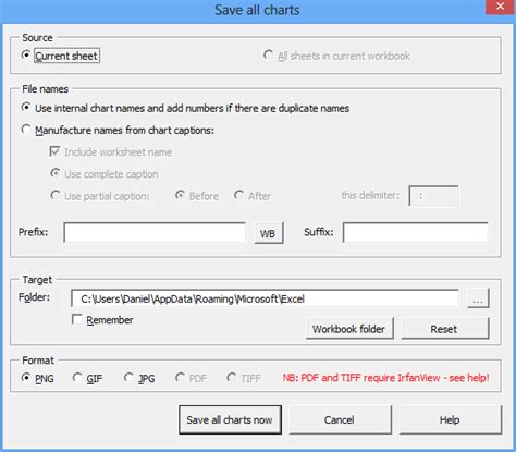 Daniel S XL Toolbox Quick Save Excel Charts