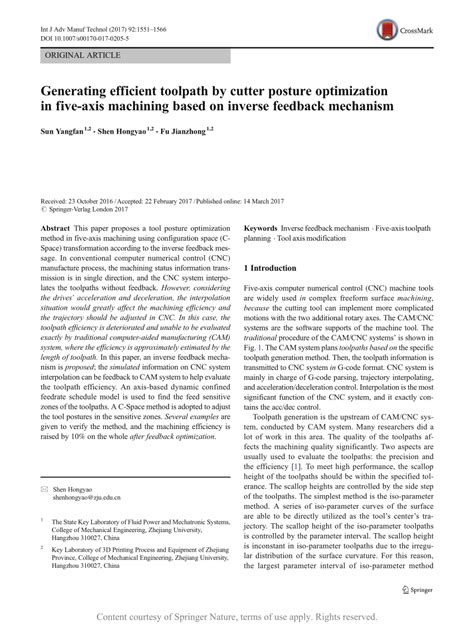 Generating Efficient Toolpath By Cutter Posture Optimization In Five