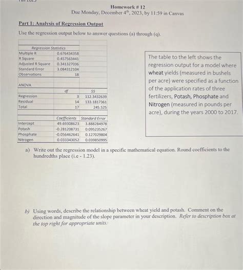 Solved Part 1 Analvsis Of Regression Output Use The
