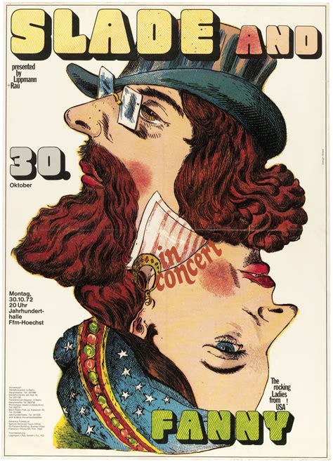 Hakes Slade And Fanny 1972 German Concert Poster With Art By Gunther