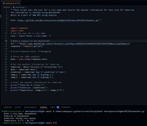 Weather API Using Copilot Devpost