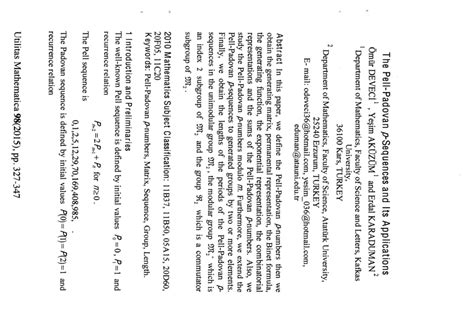 Pdf The Pell Padovan P Sequences And Its Applications