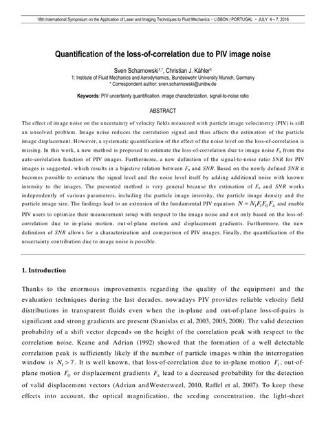 PDF Quantification Of The Loss Of Correlation Due To PIV Image Noise