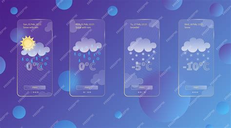 Premium Vector Set Of 3d Glassmorphism Weather Forecast App Template Interface Design Kit