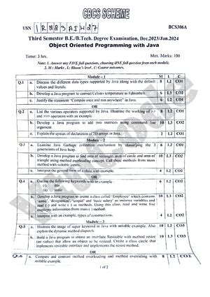OOPS WITH JAVA BCS306A Solved Model Question Paper BCS306A Model
