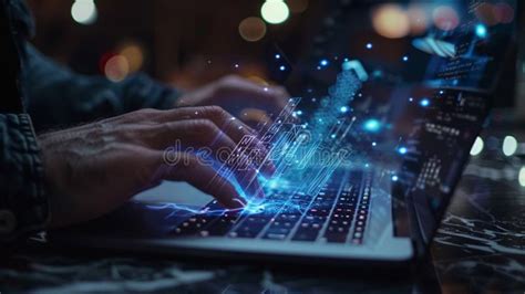 A Man Works At A Computer Information Technology Stock Illustration