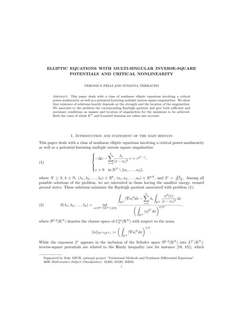 Pdf Elliptic Equations With Multi Singular Inverse Square Potentials