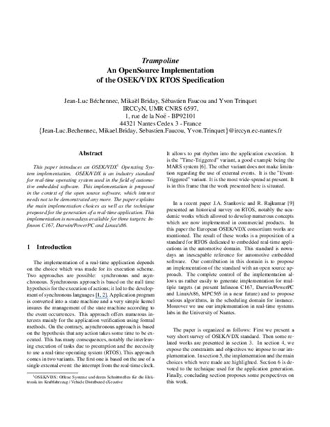 Pdf Trampoline An Open Source Implementation Of The Osekvdx Rtos