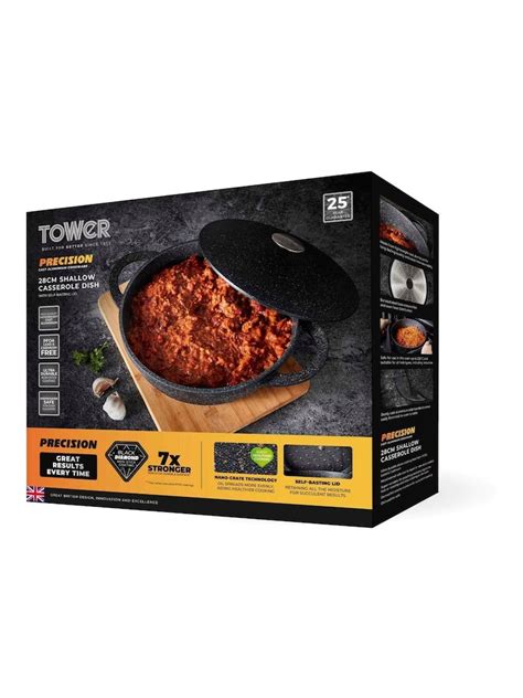 Buy Tower Black 28cm Shallow Casserole Dish With Aluminium Lid From The