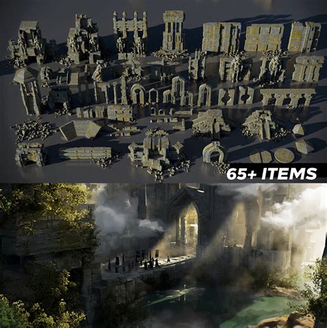 3d模型 神秘石刻寺庙废墟模型资产 Ancient Temple Kitbash Blender Fbx格式 Blender技术分享