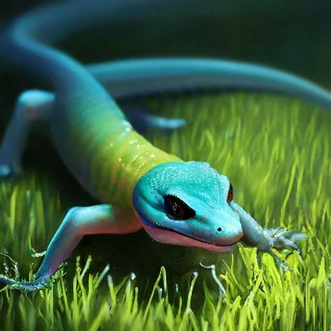 «Гекон ползёт по мокрой траве — создано в Шедевруме