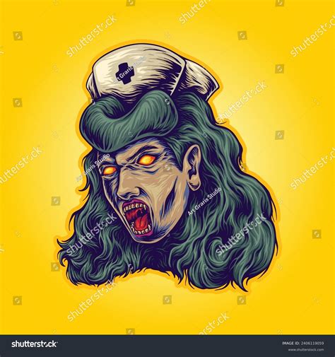 Terrifying Nurse Zombie Sinister Stare Vector Stock Vector Royalty