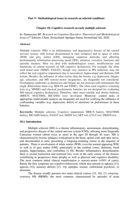 Pdf Cognitive Research On Early Multiple Sclerosis